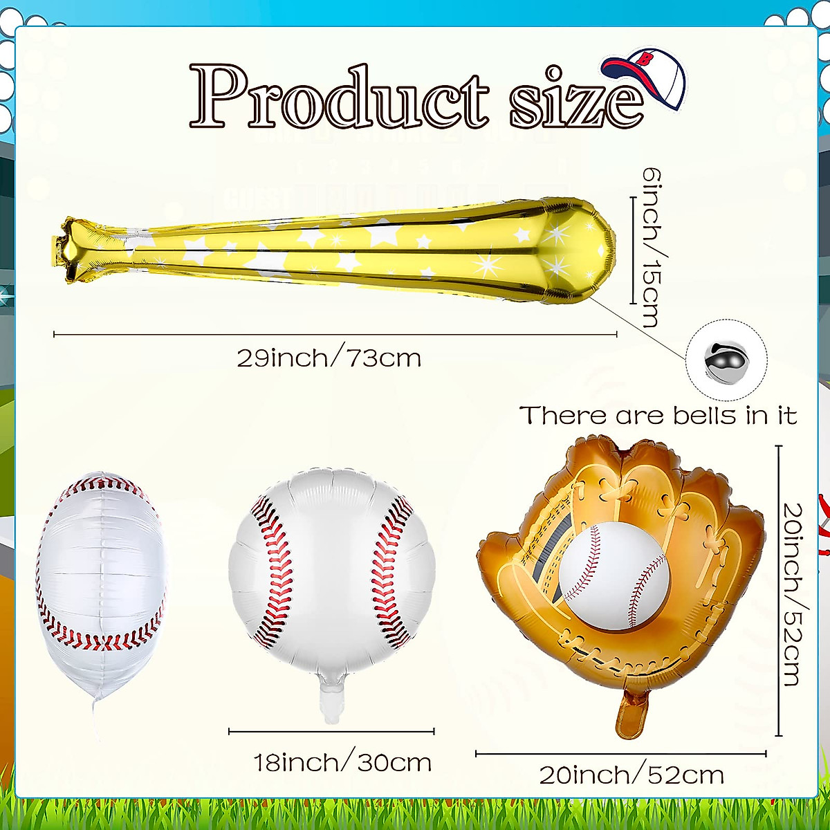 18 Pieces 18 Inch Baseball Balloons Baseball Foil Balloons 20 Inch Baseball Glove Jumbo Balloons 30 Inch Baseball Bat Balloons for Birthday Sports Theme Party Decoration Photo Props Supplies