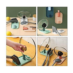 Multifunction Spoon Rest And Pot Lid Holder, Foldable Organizer Household Plastic Utensil Anti-Slip Pan Cover Holder Storage Rack Pot Lid Stand Spoon Shelf (White)