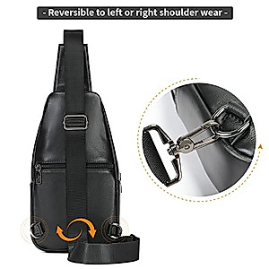 Genuine Leather Sling Bag, Metal Buckle Crossbody Bags Shoulder Cross Chest Pack Small Travel Backpack for Men and Women Black
