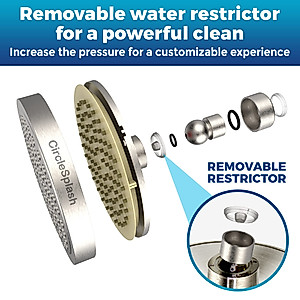 CIRCLESPLASH Shower Head - High Pressure Rain Booster - Anti Clog Self Cleaning Adjustable Showerhead - Tool-less 1 min Install - Universal Replacement Brushed Nickel - Rainfall 6 inch