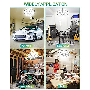 YIBEYYDS LED Garage Lights Garage Light - 240W 24000LM Garage Lights Ceiling LED，6500K LED Garage Ceiling Lights with 8+1 Deformable Panels Support E26/E27 for Garage, Workshop, Basement (2)