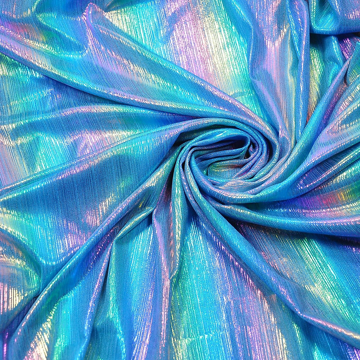 Shining Iridescent Hologram Laser Fabric Knit Crepe 58" Wide for Cloth Craft Upholstery by 2 Yards (72inch Sky)