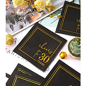Cheers to 30 Years Cocktail Napkins - 50PK - 3-Ply 30th Birthday Napkins 5x5 Inches Disposable Party Napkins Paper Beverage Napkins for 30th Birthday Decorations Wedding Anniversary Black and Gold
