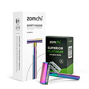 Rainbow Reusable Razor with 50 Counts Safety Razor Blades for Shaving