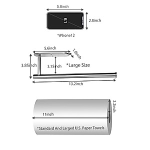 Paper Towel Holder Under Cabinet, Adhesive Paper Towel Holders Wall Mount, SUS 304 Stainless Steel Silver