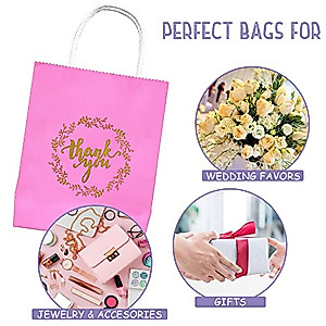 20 Pack 5.9 x 4.8 x 2.4 inch Thank You Party Bags Party Favor Bags Paper Gift Bags with Handles for Shopping Wedding Goodies Baby Shower Birthday Party Favor (Pink)