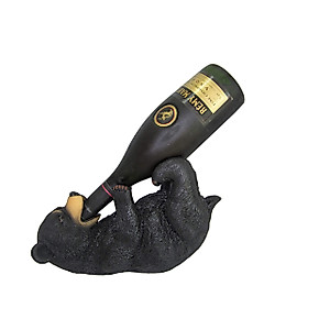 DWK Black Bear Decorative Wine Bottle Holder | Home Bar Decor | Wine Accessories for a Wine Bar | Kitchen Organization | Great Gifts for Her - 11"