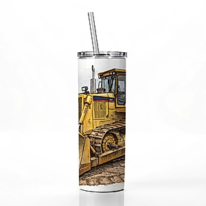 Yellow Bulldozer Construction Equipment Skinny Tumbler 20oz with Straw Insulated Water Bottle Gift