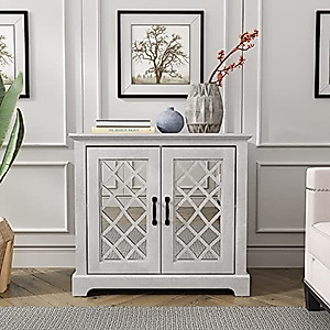 Galano Millicent 2 Door Sideboard, Buffets & Sideboards, Storage Cabinet, Credenza for Living Room, Buffet Cabinet with Storage, Acrylic Mirror, Black with Knotty Grey Oak