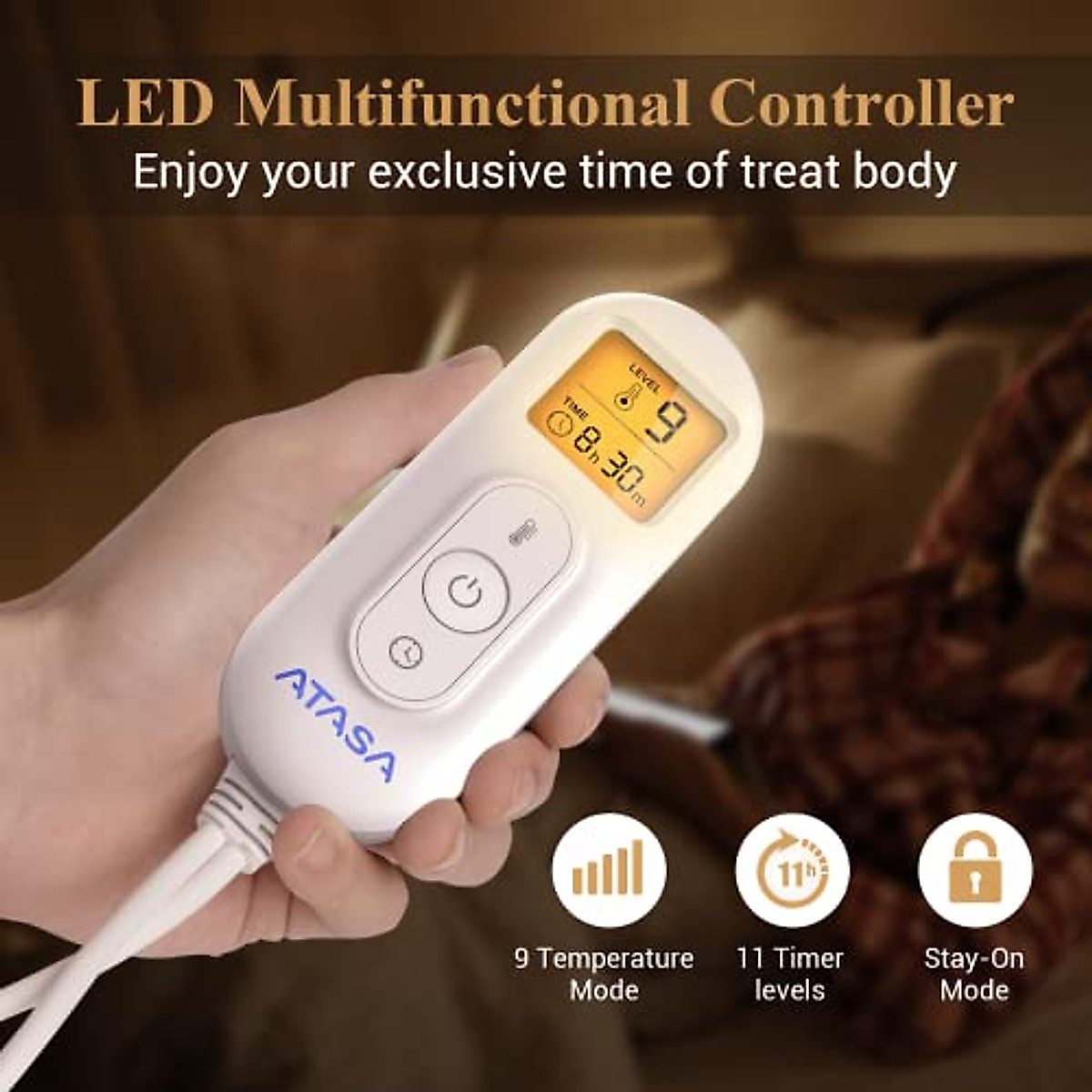 ATASA Weighted Heating Pad for Back Pain Relief, Electric Heating Pads with 11 Auto Shut Off & 9 Heating Levels, 12"x24" XL Heating Pad for Stomach/Cramps/Neck/Shoulder, Moist & Dry Therapy, Washable