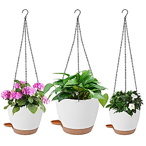 Dekosilave Hanging Planters for Indoor Outdoor Plants 3 Pack Self Watering Hanging Plant Pot 8/7.5/7 inch Hanging Flower Plant Pot, Hanging Plant Basket with Drainage Holes and Chain for Garden Home