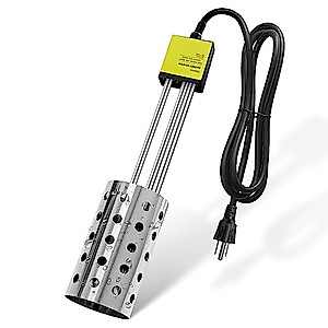 GESAIL 1000W Electric Immersion Heater, Bucket Water Heater with 304 Stainless-Steel Guard, Submersible Bucket Heater with Thermostat and Auto Shutoff, Heats 5 Gallons Water in Minutes