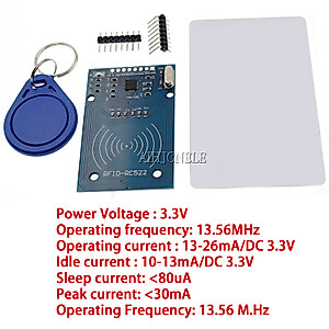 AIHJCNELE 2pcs RFID Kit Mifare RC522 Module IC Card Reader Read Proximity Sensor with S50 Blank Card Key Ring Dupont Cable for Arduino Raspberry MFRC-522 Automatic Door Module Access Cntrol Switch
