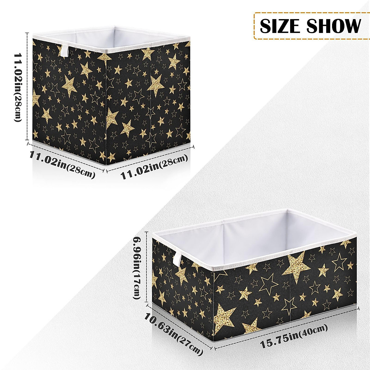 Kigai Fabric Cube Storage Bins Foldable Storage Box Waterproof Storage Cubes Organizer with Handles Storage Basket for Shelves, Home, Office, Nursery, 11"x11"x11", Star