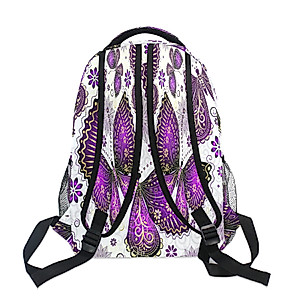 ALAZA Butterfly Violet Flower Purple Travel Laptop Backpack Business Daypack School Bag Bookbag Fit 15.6 Inch Laptops for Women Men Girls