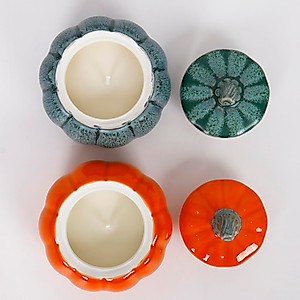 ONEVIVE Pumpkin Shaped Candle Fall Scents, Thanksgiving Wax Pumpkin Spice Scented Candles Ceramic for Autumn Home Decoration Halloween (Orange)