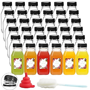OAMCEG 36 PCS Juice Bottles with Caps, 8 oz Small Bottles for Liquids, Plastic Containers with Lids, Clear Juicing Bottles Reusable, Mini Fridge Bottles for Juicing, Smoothie, Drinking, Beverages
