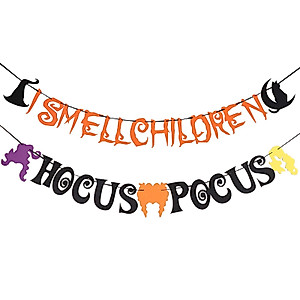 Halloween Hocus Pocus Decor Banner, Felt I Smell Children Banner Sanderson Sisters Sign for Hocus Pocus Halloween I Smell Children Decorations