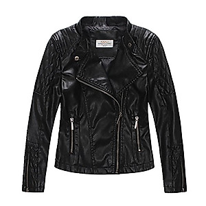 LJYH Girls Faux Leather Quilted Motorcycle Jackets Kids Spring Biker Coats Black 7/8yrs