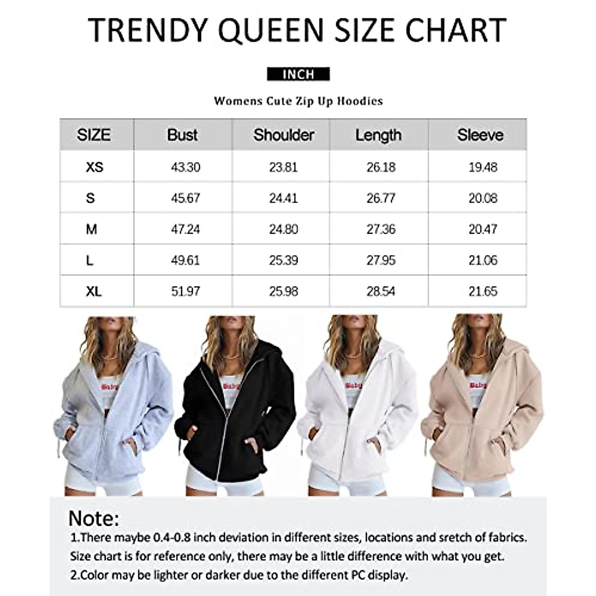 Trendy Queen Hoodies for Women Fall Clothes 2023 Zip up Oversized Sweatshirt Fleece Jackets Long Sleeve Comfy Winter Clothes Teen Girls Fashion Cute Y2K Clothing Grey