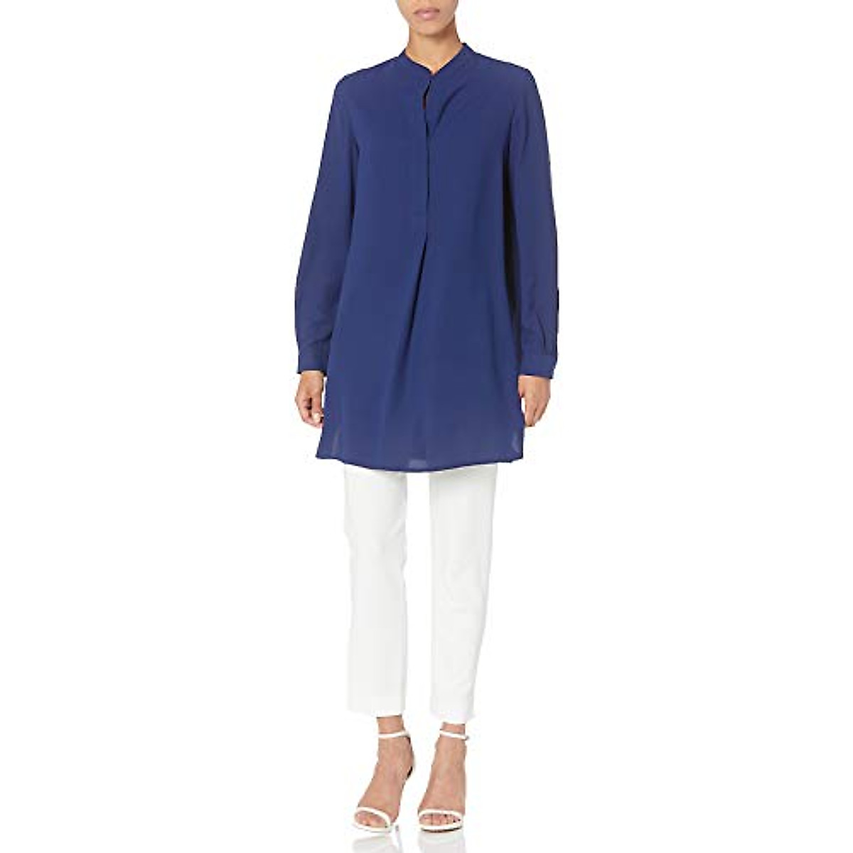 Anne Klein womens Split Neck Long Tunic Blouse, Distant Mountain, Medium US