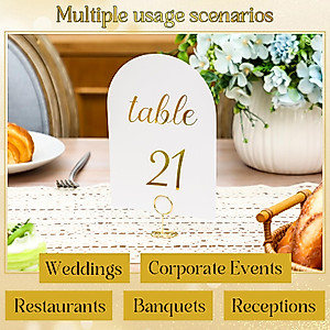 CroBlissful Gold Table Numbers 1-30 with Head Table Number Card and Holders, 5 x 7 Inch Arched Place Seating Sign Double Sided Table Numbers for Wedding Reception Anniversary Birthday Party Restaurant