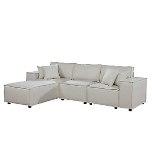 YOPTO 104" L-Shaped Sofa with Reversible Chaise,Convertible Pull-Out Sleeper Couch with Removable Back Cushions and Accent Pillows, for Small Space Living,Beige