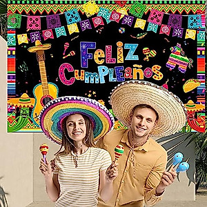 Feliz Cumpleaños Backdrop Mexican Fiesta Happy Birthday Party Decorations Supplies Cactus Balloons Mexico Cinco De Mayo Carnival Bday Cake Table Banner Photography Background Photo Props