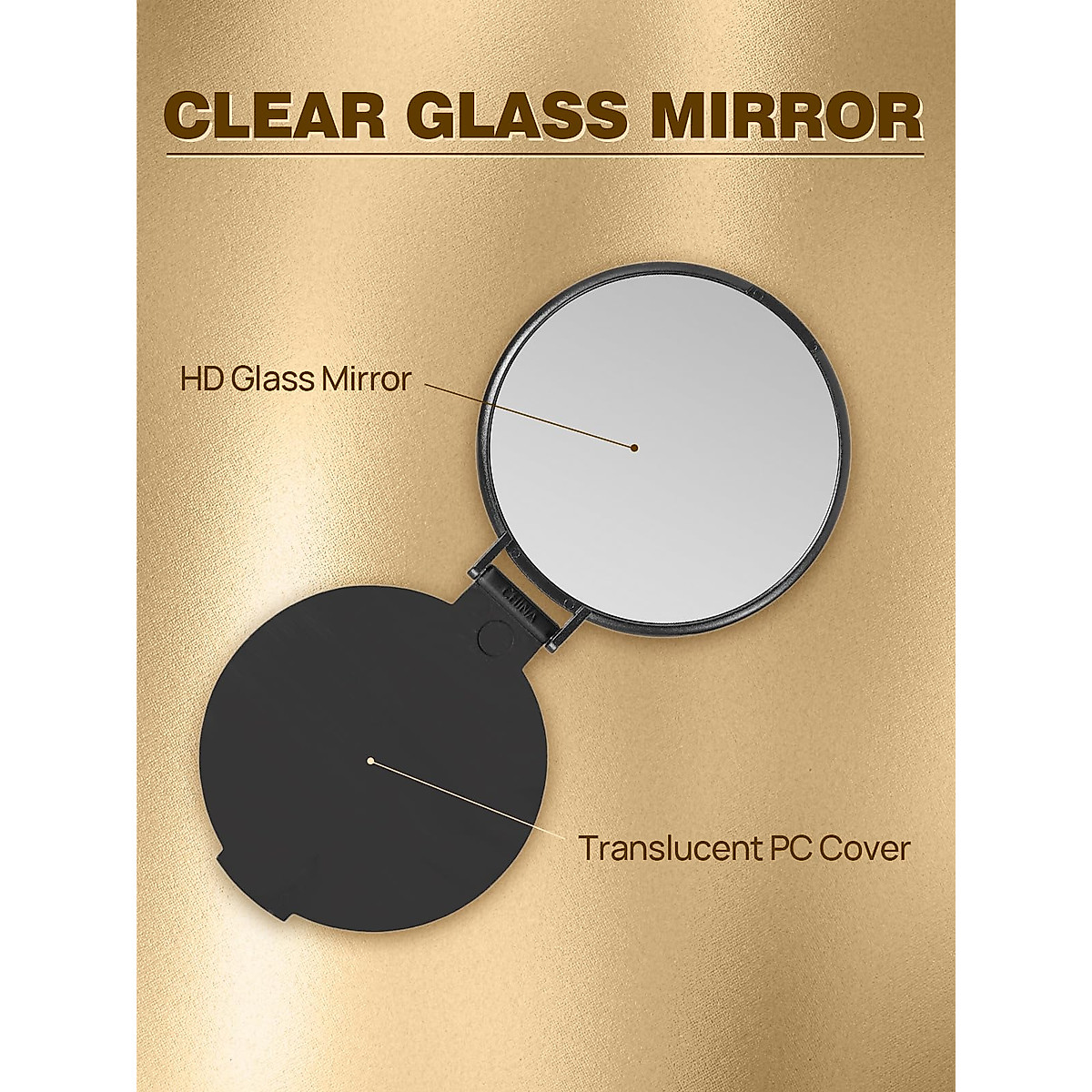Qislee Compact Mirror Bulk, Round Makeup Mirror for Purse, Set of 4 (Black)