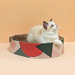 MSBC Cat Scratcher Carboard Bed Lounge Couch for Indoor Cats Oval Shape 17"x13", Kitty Cat Scratching Pad Recycle Corrugate Scratcher Long Lasting Furniture
