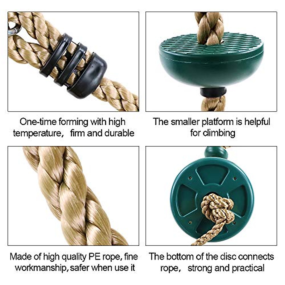 Climbing Rope with Platforms and Disc Swing Seat Set Playground Accessories Including Bonus Hanging Strap & Carabiner