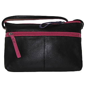 Leather Zipper Cross-body Handbag (Gray/Red/Black)