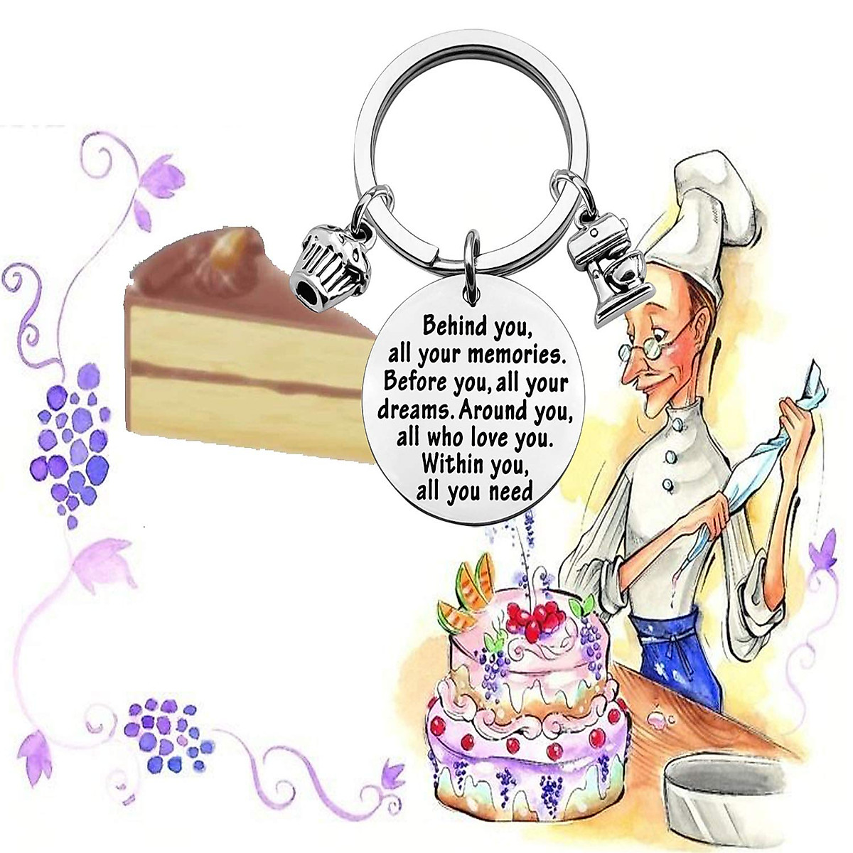 FEELMEM Baker Gift Culinary Student Gifts Culinary School Graduation Gift Behind You All Your Memories Before You All Your Dreams Keychain Baking Jewelry Bake Lover Gift Pastry Chef Gift