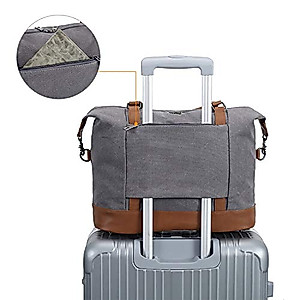 Bluboon Women Ladies Canvas Weekender Bag Overnight Carry-on Tote Duffel in Trolley Handle (Grey)