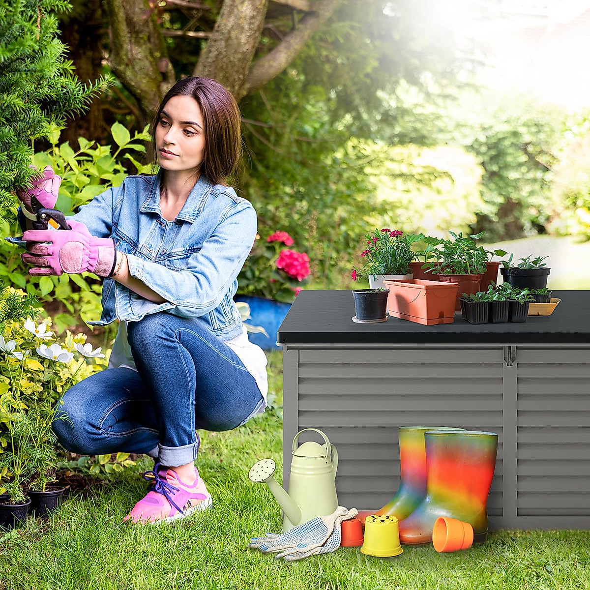 SEGMART 130 Gallon Outdoor Storage Box, Waterproof Lockable Deck Box, Equipped with Handles, Easy to Move, Suitable for Gardens, Yards (Gray)