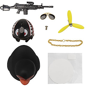 wonuu Rubber Duck Car Ornaments Pink Duck Car Dashboard Decorations Set with Propeller Helmet, Sunglasses, and Gold Chain. (T-Shark-Black G)