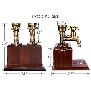 Vida Brillante Drink Dispenser for parties Bar Accessories Gifts for Husband Dad Man Cave Decor for Whiskey Lovers with Brass Tube &Wooden Base Suitable for Rum/Bourbon-2 Bottle