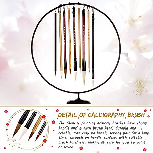 12 Pieces Chinese Calligraphy Brushes Painting Writing Brushes Watercolor Brushes Set Kanji Japanese Sumi Painting Drawing Brushes Kanji Art Brushes with Roll-up Brush Holder
