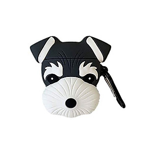 UR Sunshine AirPods Case, Newest Super Cute Sherry Schnauzer Dog Puppy AirPods Case, Ideal Gift Soft Silicone Earphone Protection Skin for AirPods1&2+Hook -Black