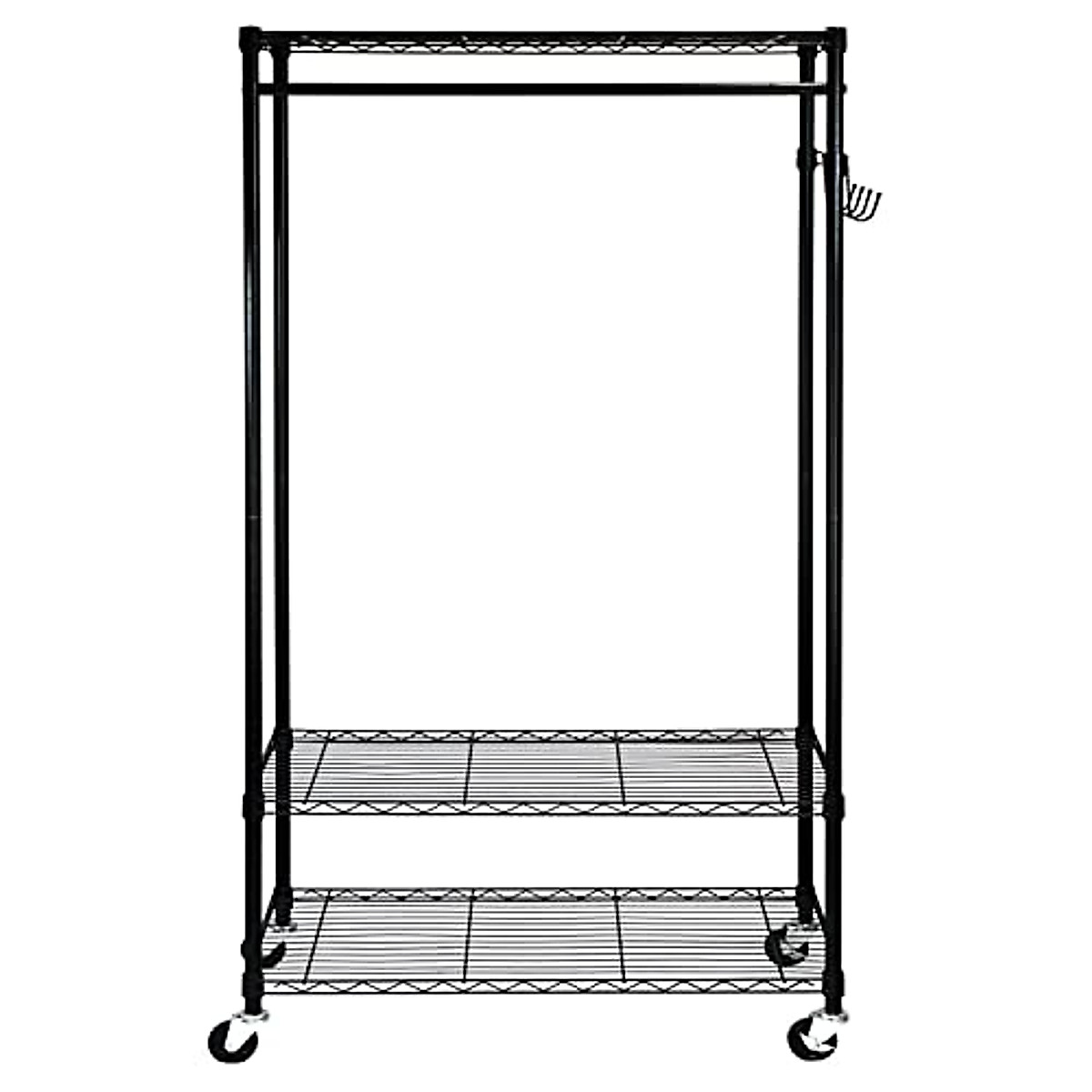 Oceanstar Heavy Duty Rolling Storage Garment Rack with Adjustable Shelves and Hook,Black
