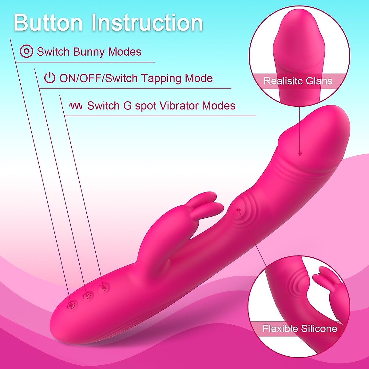 G-spot Rabbit Vibrator Clitoral Stimulator - Realistic Dildo Vaginal Anal Massager with 5 Vagina Tapping Features & 10 Vibration Modes, Waterproof Rechargeable Adult Sex Toys for Women(Red)
