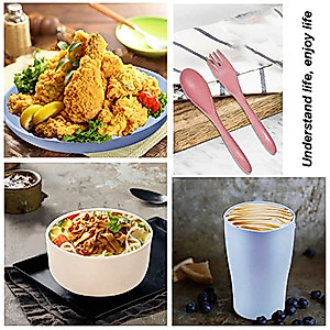 Plastic Plates and Bowls Sets, 20pcs Wheat Straw Dinnerware Sets, Kitchen Plates Cups and Bowls Set, Camping Reusable Plates and Bowls Sets, TIMDAM Lightweight Bowls, Unbreakable Dinner Plates