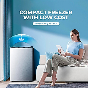 Electactic 3.0 Cu.ft Upright Freezer, Small Mini Freezer with Adjustable Thermostat, Removable Shelves, Reversible Single Door, for Bedroom/Home/Dorms/Apartment (Stainless Steel)