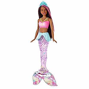 Barbie Dreamtopia Sparkle Lights Mermaid Doll with Swimming Motion and Underwater Light Shows, Approx 12-inch with Pink-Streaked Brunette Hair, Gift for 3 to 7 Year Olds