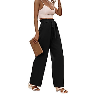 SOFIA'S CHOICE Women's Bow-Knot Work Pants High Waisted Wide Leg Trousers with Pockets Black Small