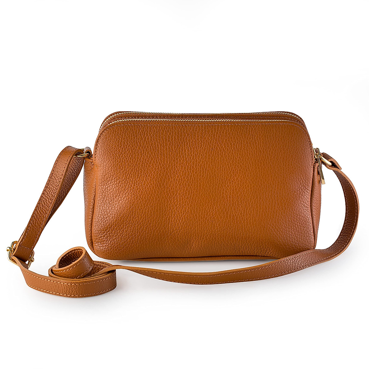 Baroncelli Crossbody Bag Made in Italy with Long Stripe Genuine Italian Soft Leather Brown