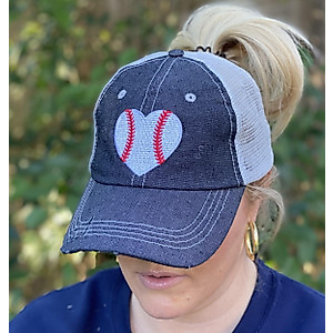 Cocomo Soul Womens Baseball Mom Hat | Baseball Mom Messy BUN HIGH Ponytail Hat | Baseball Love Hat | Baseball Mom Cap 201 Dark Grey