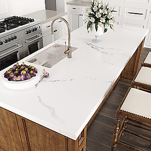 VEELIKE 15.7''x118'' White Marble Contact Paper for Countertops Waterproof Self Adhesive Matte Marble Wallpaper Peel and Stick Countertops for Kitchen Counter Top Covers for Bathroom Table Cabinets