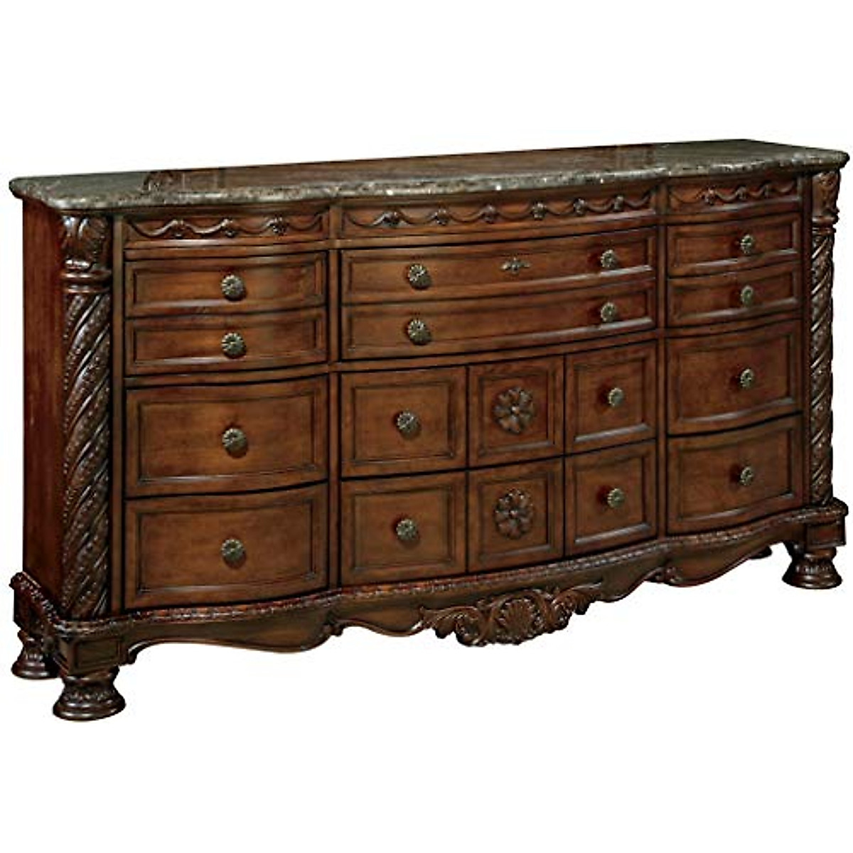 Signature Design by Ashley North Shore Ornate 9 Drawer Dresser with Marble Inlay Top, Dark Brown