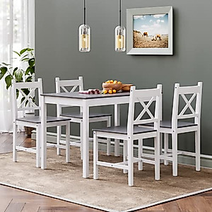 5-Piece Dining Table Set, Kitchen Dinner Table and 4 Chairs for 2-4 Person (Grey)